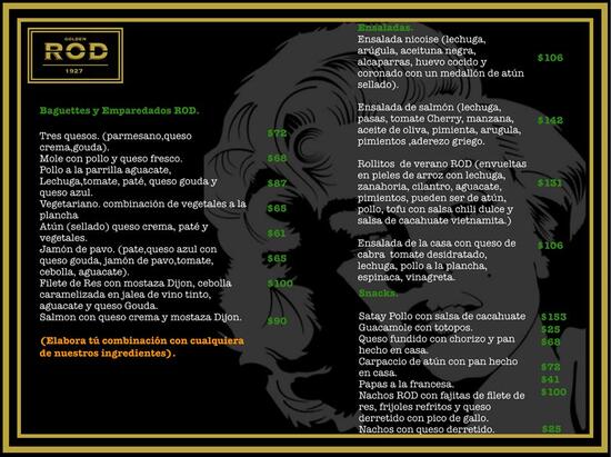 Menu at ROD restaurant, Guadalajara