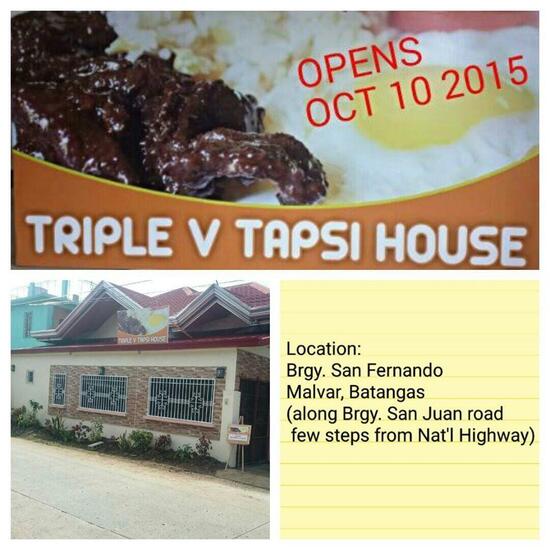 Menu at Triple V TAPSI HOUSE restaurant, Malvar