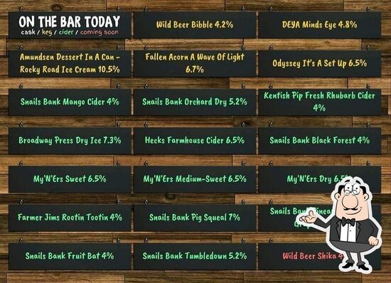 Menu at Hourglass Micropub, New Milton