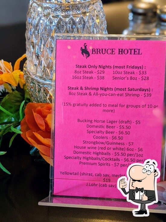 Menu at Bruce Hotel steakhouse, Bruce