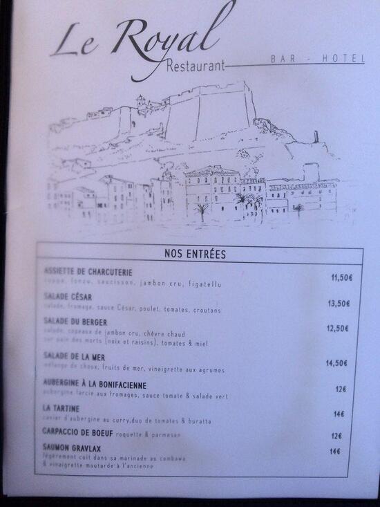 Menu at Hotel Le Royal pizzeria, Bonifacio