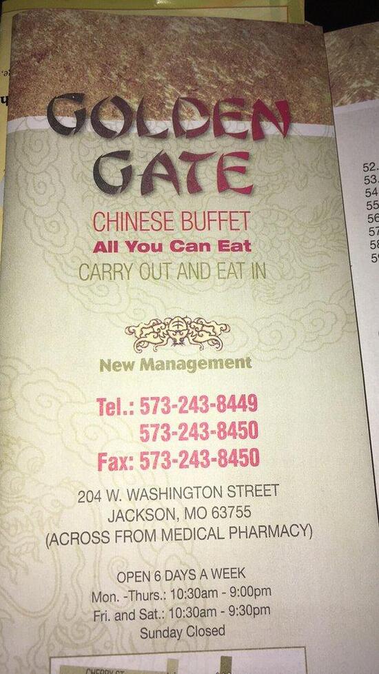 Menu at Golden Gates Chinese Restaurant, Jackson
