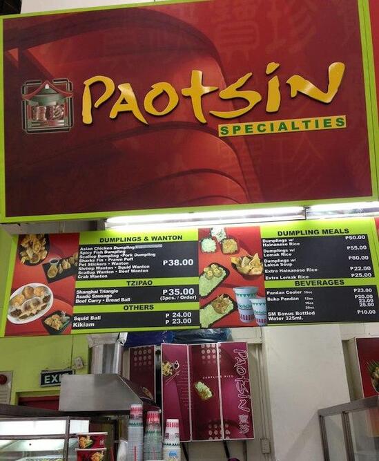 Menu at Paotsin restaurant, Pasay, Ground Floor