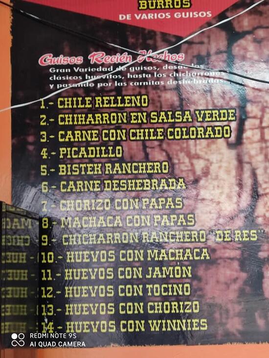 Carta del restaurante El Ambrojo, Agua Prieta