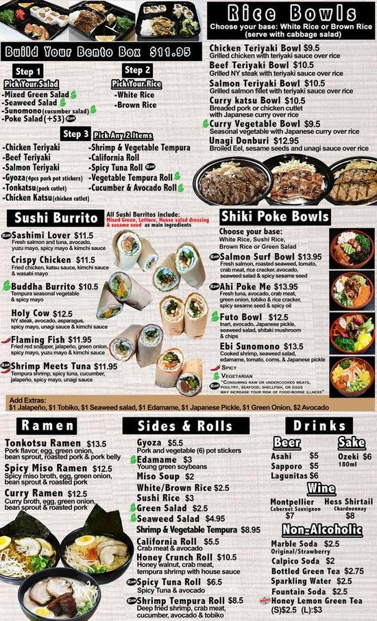 Menu at Shiki Bento House restaurant, Foster City