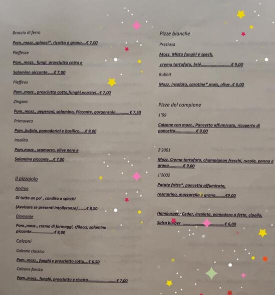Menu da Pizzeria Prima O Poi, Veronella