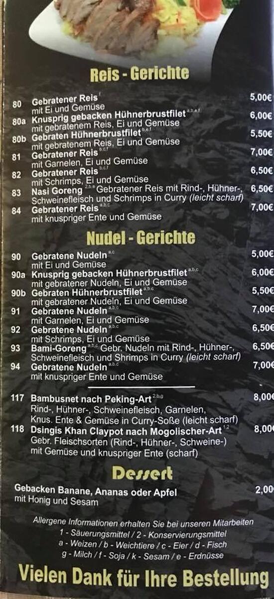 Menu at China-Restaurant Fung Wong, Wangen im Allgäu
