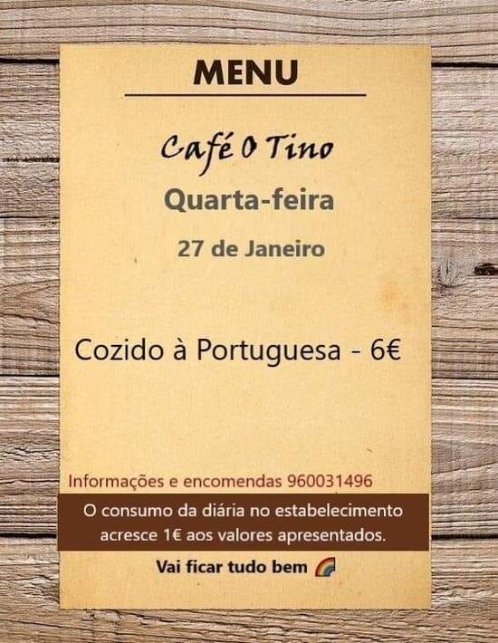 Menu em Café O Tino, Pampilhosa do Botão