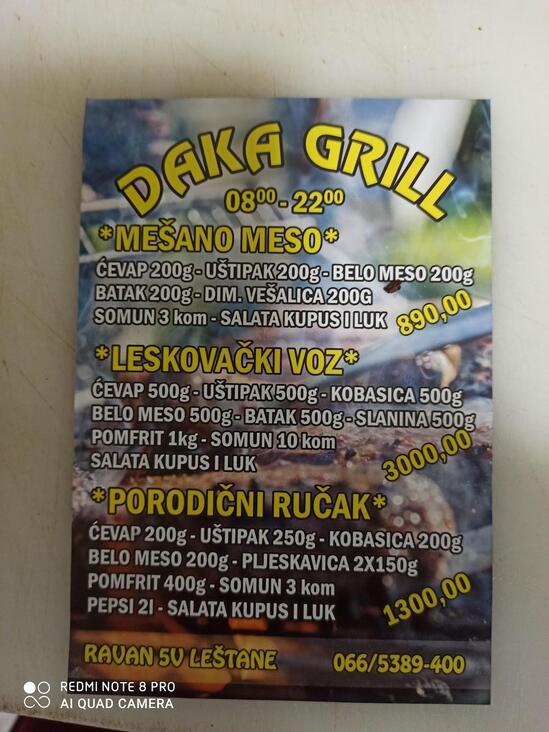Menu at Daka Grill restaurant, Belgrade