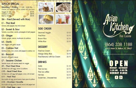 Menu at Asian Kitchen Thai Ramen restaurant, Belton, 410 S Main St