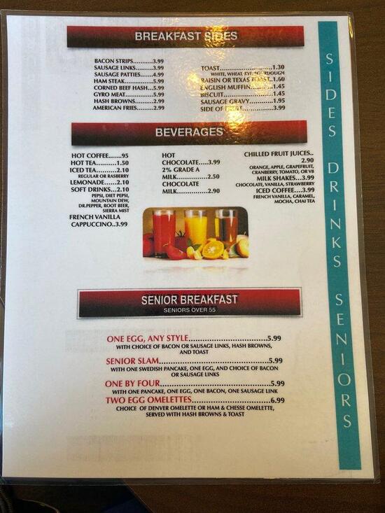 Menu at Tana's restaurant, Delavan