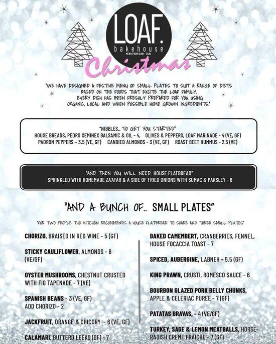 Menu at Loaf cafe, Wells
