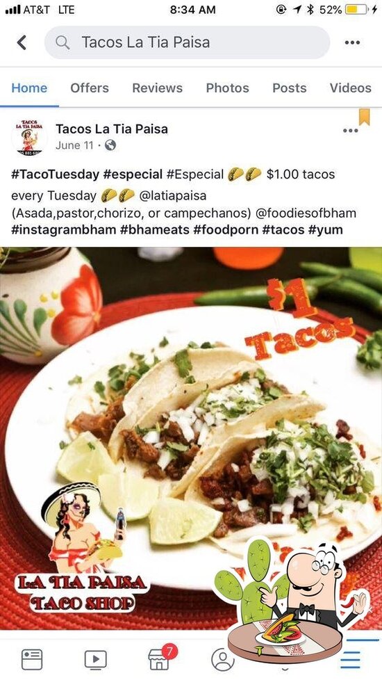 Carta del restaurante La Tia Paisa Taco Shop, Homewood