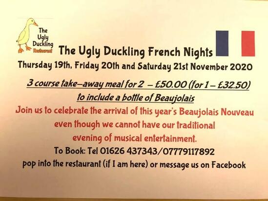 Menu at The Ugly Duckling restaurant, Dawlish