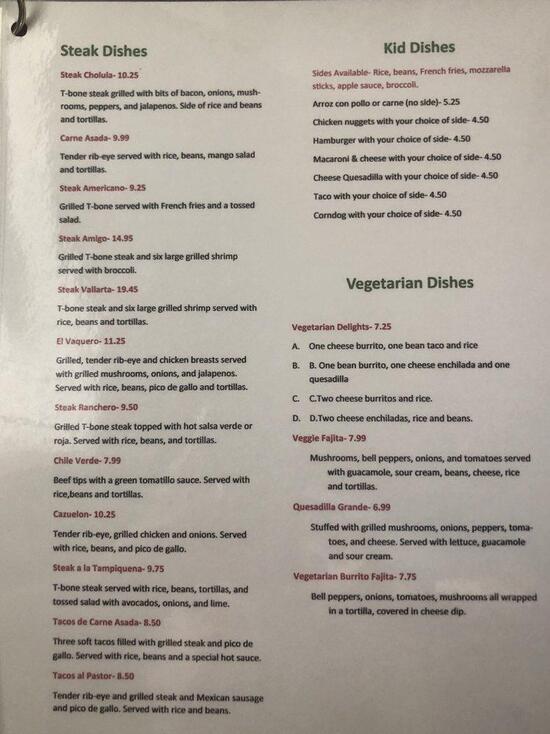 Carta del restaurante Papa Tasos, Fort Chiswell