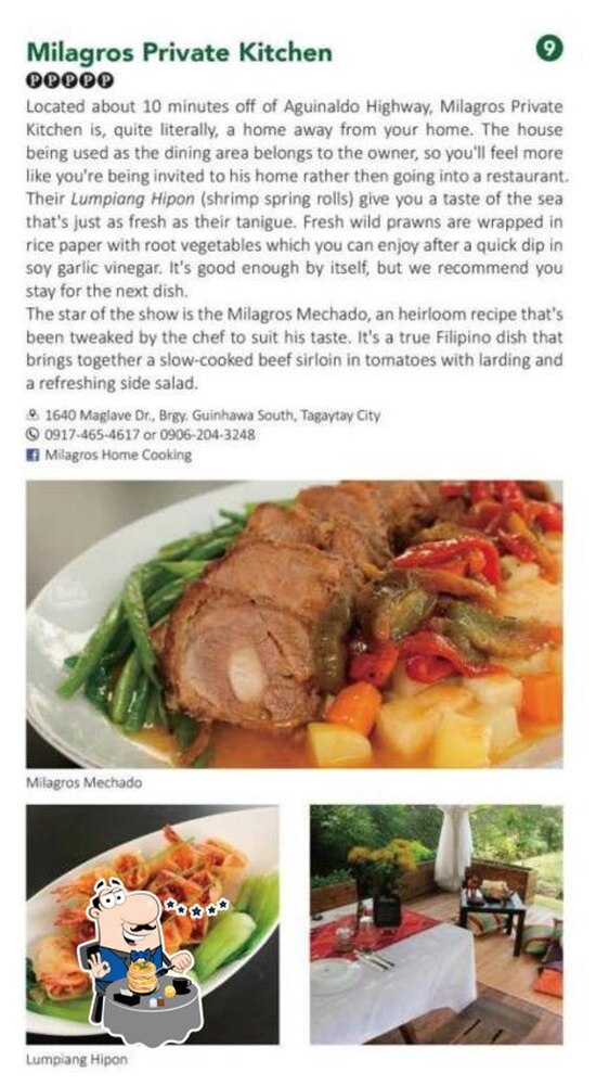 Menu at Milagros Private Kitchen restaurant, Tagaytay, Maglabe Drive