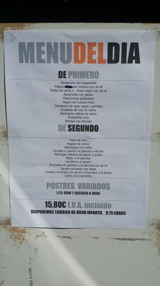 Menu at Pico-pico restaurant, Zaragoza