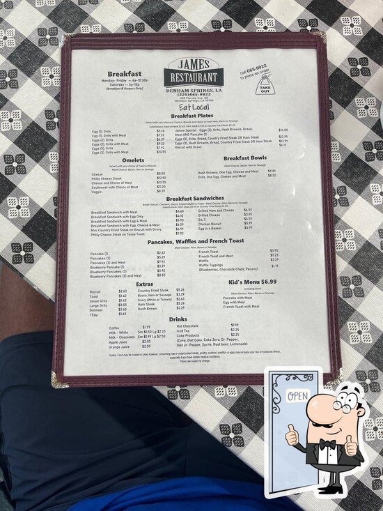 Menu at James Restaurant, Denham Springs