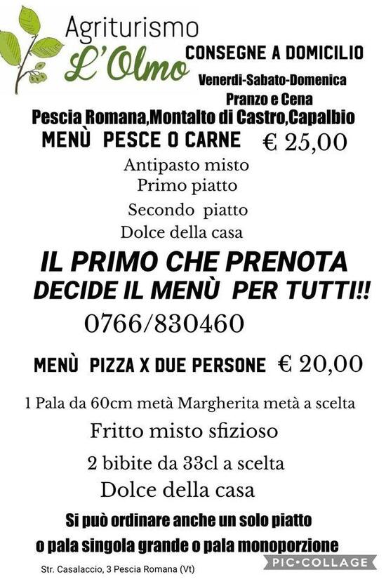 Menu da Agriturismo/Agricampeggio L'olmo Pescia Romana ristorante ...