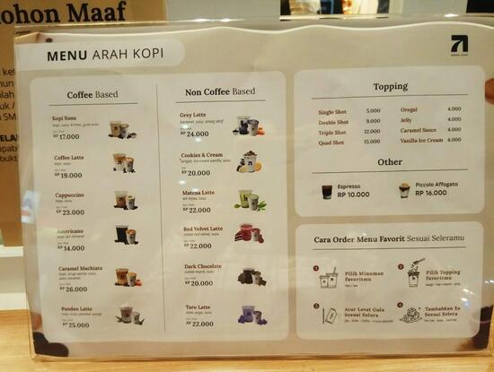 Menu at Arah Kopi Pahlawan Bogor, Bogor