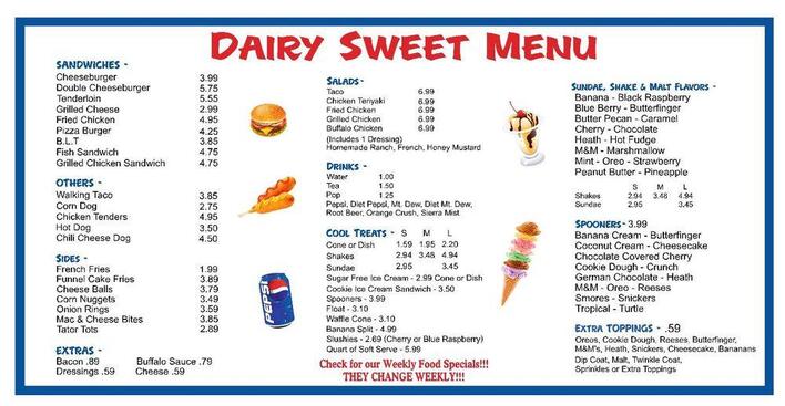 Menu at Dairy Sweet, Columbus Junction