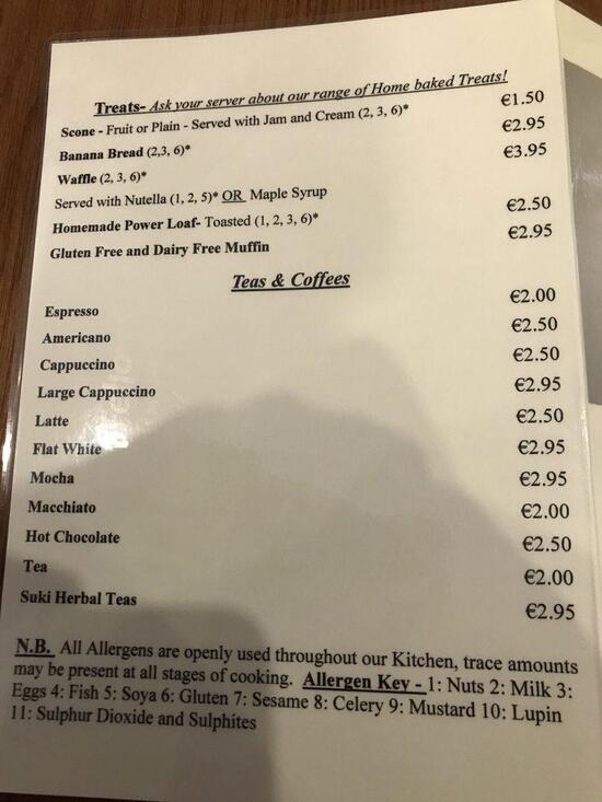 Menu at Cathedral Cafe Kilkenny, Kilkenny