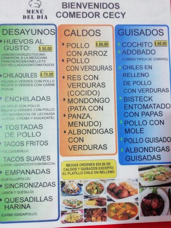 Menu at Comedor Cecy local 109 y 110 restaurant, Tuxtla Gutiérrez