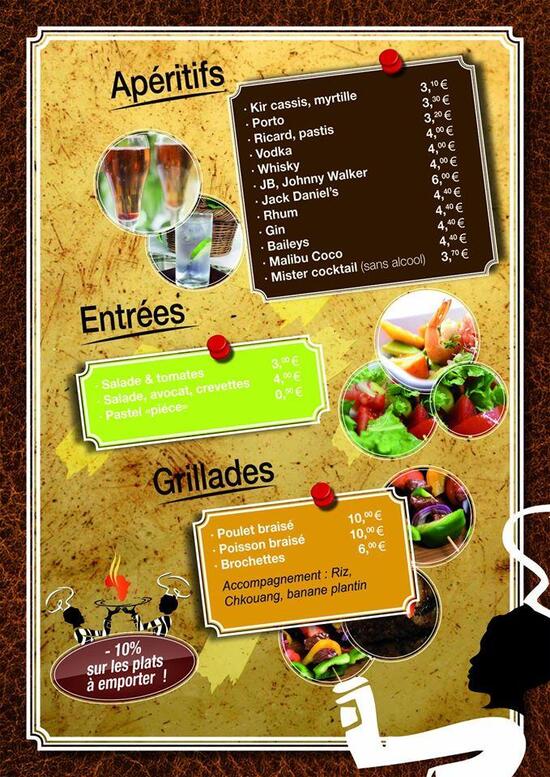 Menu au Africa Saf-Sap restaurant, Saint-Nazaire