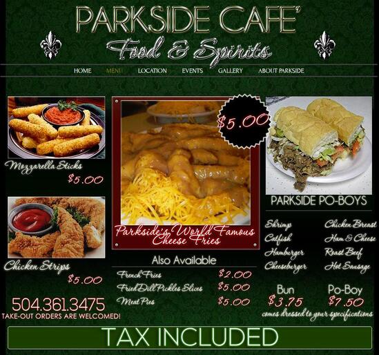 Menu at Parkside Cafe, Terrytown