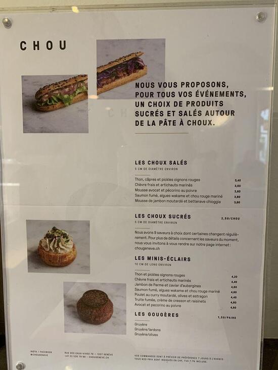 Menu at Chou, Geneva