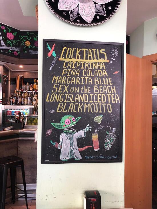 Menu at La Calaca restaurant, Barcelona