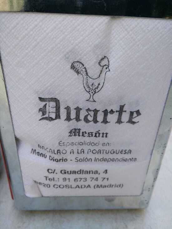 Carta de Restaurante Duarte, San Fernando de Henares