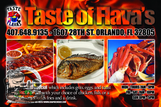 Menu at Taste of Flava's restaurant, Orlando
