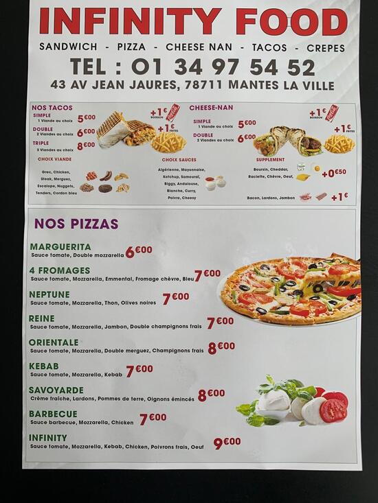 Menu at Infinity food restaurant, Mantes-la-Ville