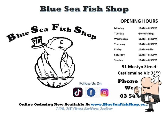 Menu at Blue Sea Fish Shop fast food, Castlemaine, 91 Mostyn St