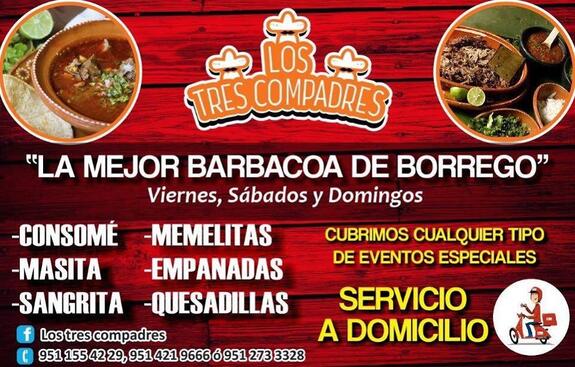 Menu at Los tres compadres restaurant, Oaxaca