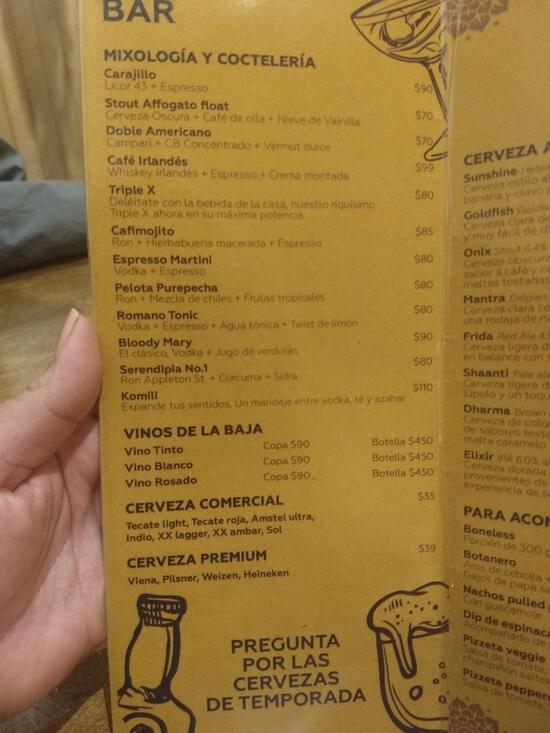 Menu at Mandala tasting room pub & bar, Mexicali