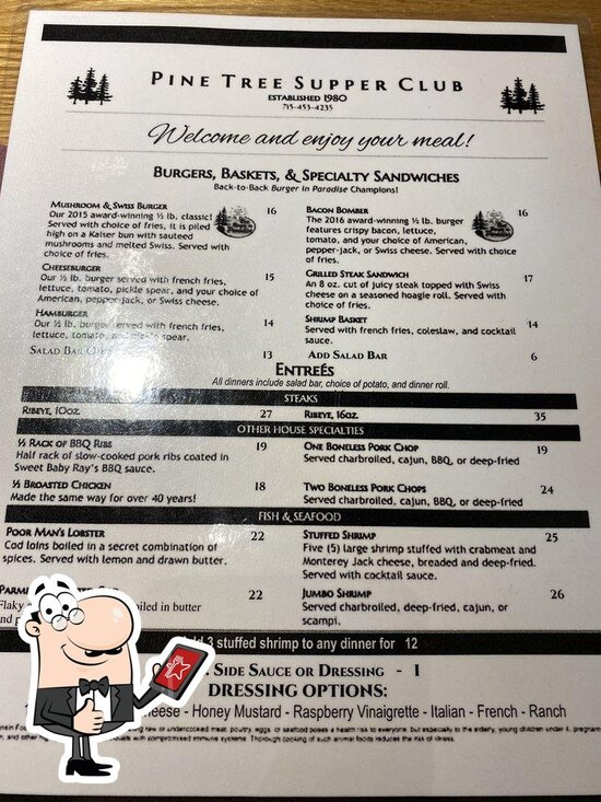 Menu at Pine Tree Supper Club, Tomahawk