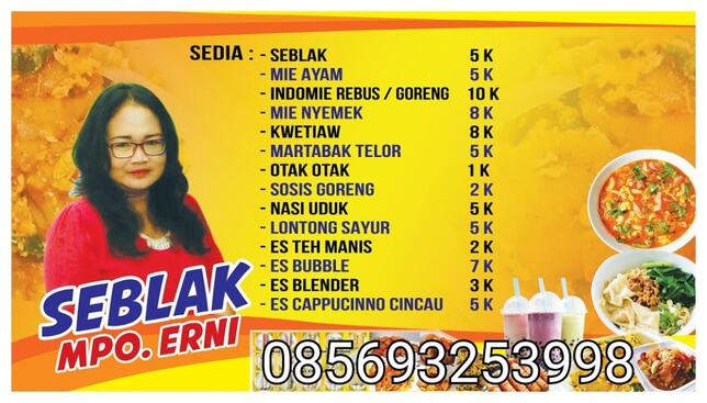 Menu at SEBLAK MPOK ERNI restaurant, Central Jakarta