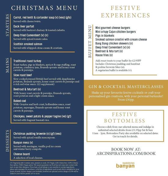 Menu at Banyan Tree restaurant, Manchester