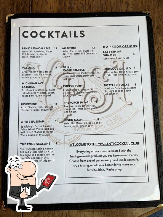 Menu at Ypsi Cocktail Club, Ypsilanti