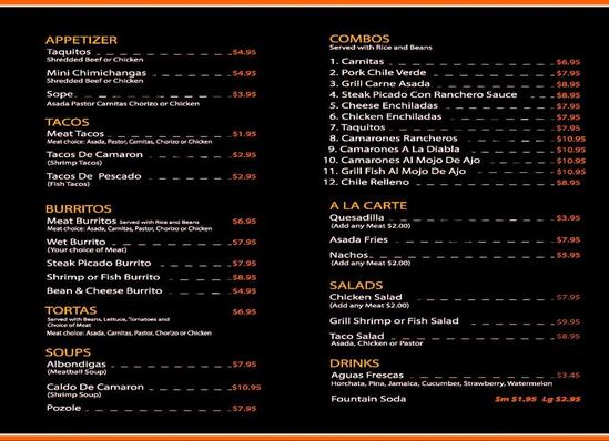 Menu at Don Roman Mexican Restaurant, San Bernardino