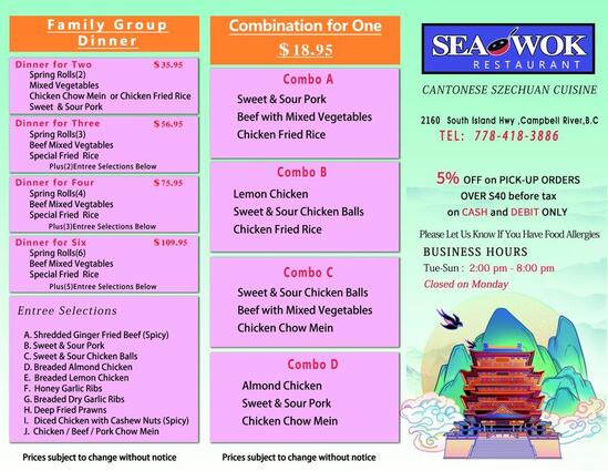 Carta del restaurante Sea Wok, Campbell River