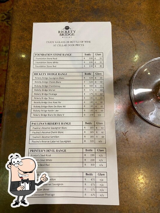 Rickety Bridge Estate, Franschhoek - Restaurant menu, prices and reviews