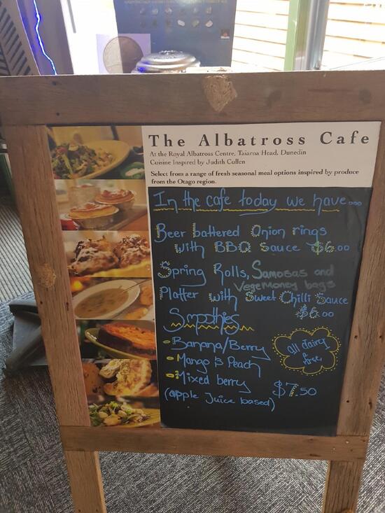 Menu at Royal Albatross Café cafe, Dunedin