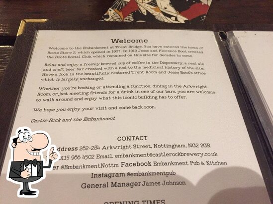 Menu at The Embankment pub & bar, Nottingham