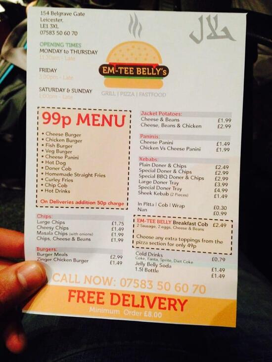Menu at Potato Fry fast food, Leicester