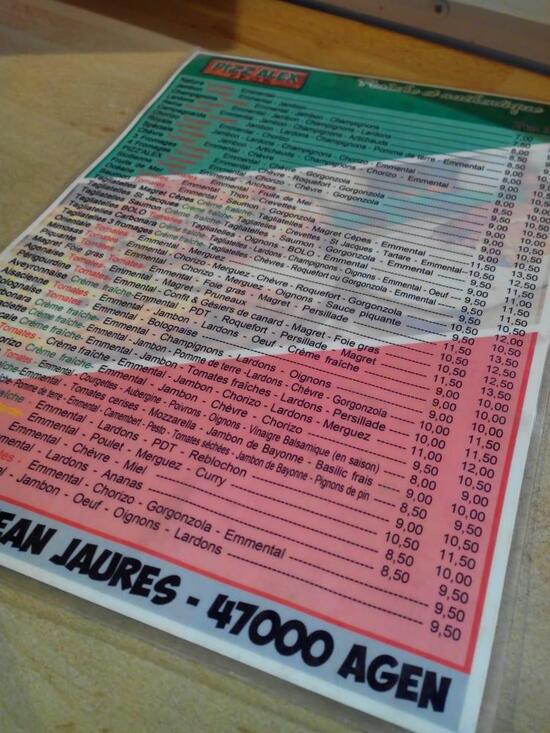 Menu au Pizz Alex Pizzarium pizzeria, Agen, 107 Av. Jean Jaurès