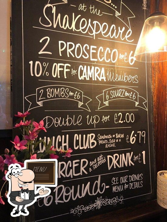 Menu at The Shakespeare pub & bar, Bristol, 68 Prince Street