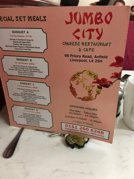 Menu at Jumbo Cafe, Liverpool, 96-98 Priory Rd